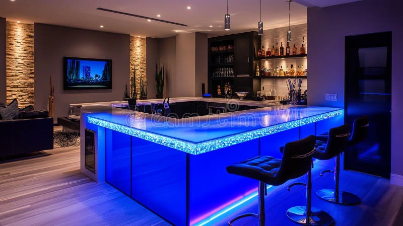 A Modern Home Bar with a Countertop that Lights Up with Touch Stock ...