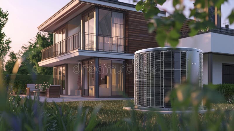 Modern Home with a Cooling System in the Lush Garden Stock Photo ...