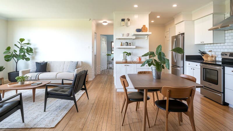 Modern Open-Concept Home Interior with Light & Airy Vibe Stock ...