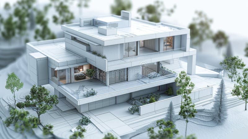 Modern Home Design Concept with Blueprint Generative AI Stock ...