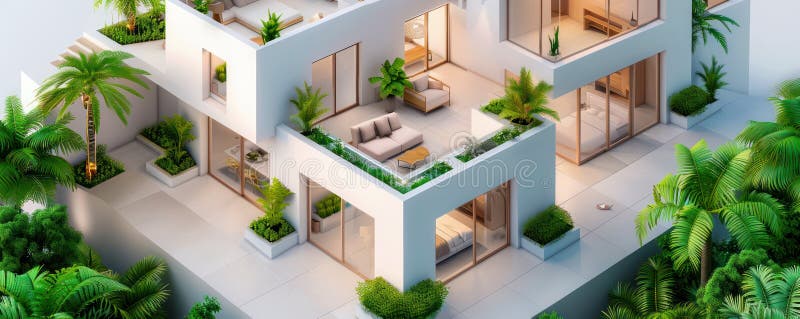 Modern Home Design Graphical Wall Plan Illustration with Detailed Decor ...