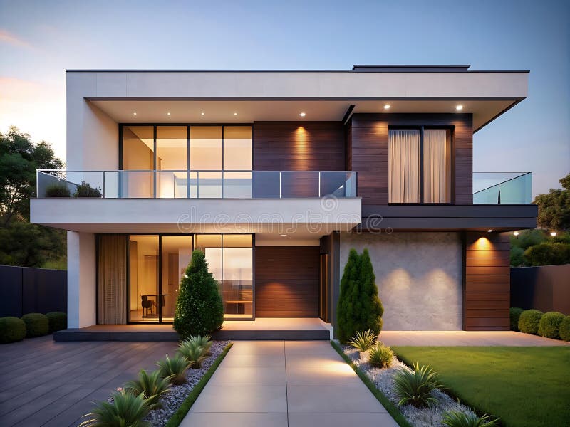 Modern Home Design with Stunning Outdoor Features Stock Illustration ...