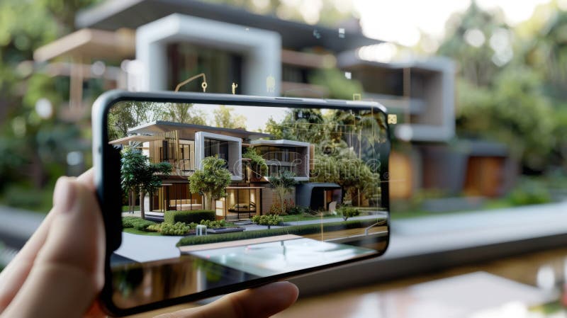 Modern Home Displayed on Smartphone Screen Outdoors Stock Image - Image ...