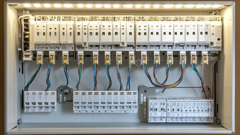 Modern Home Electrical Panel Neat Wiring and Circuit Breakers, Soft ...