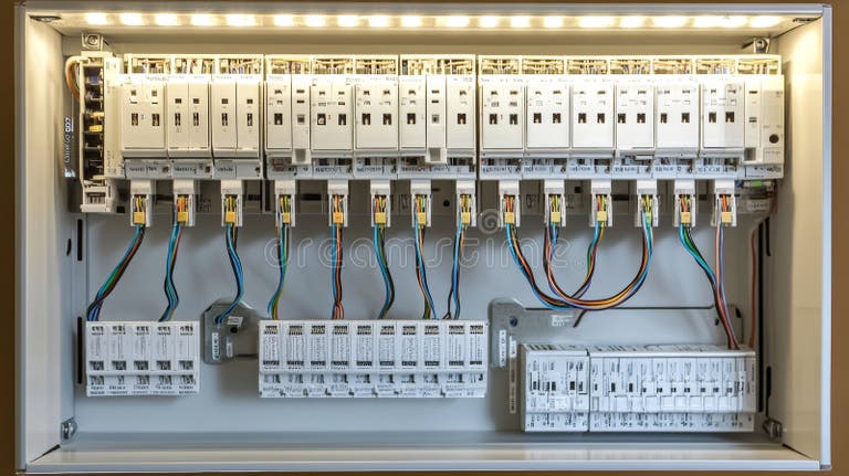 Modern Home Electrical Panel Neat Wiring and Circuit Breakers, Soft ...