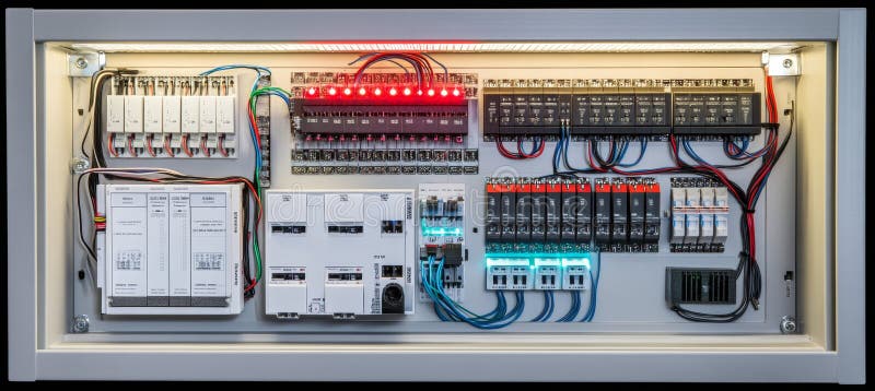 Modern Home Electrical Panel with Organized Wiring and Circuit Breakers ...