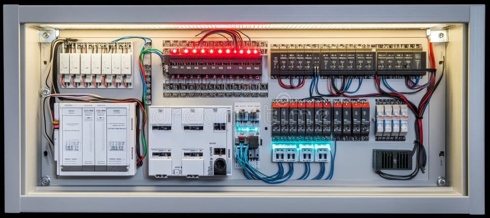 Modern Home Electrical Panel with Organized Wiring and Circuit Breakers ...