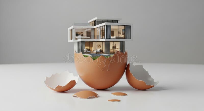 Modern Home Emerging from Broken Eggshell Concept Stock Illustration ...