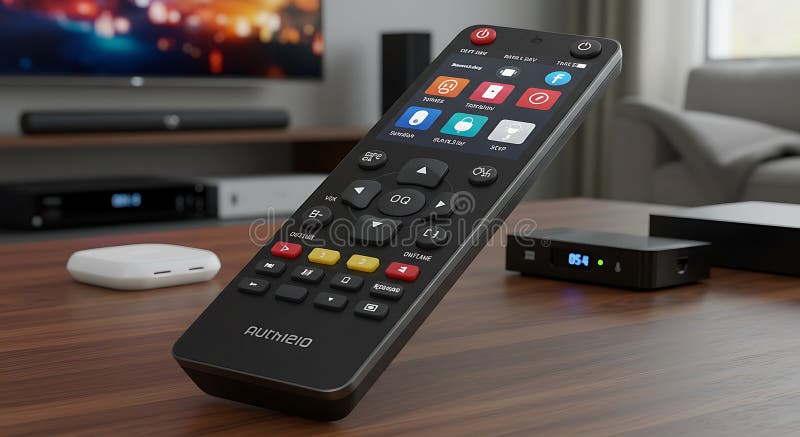 Modern Home Entertainment Setup with Sleek Remote Control and Set-Top ...