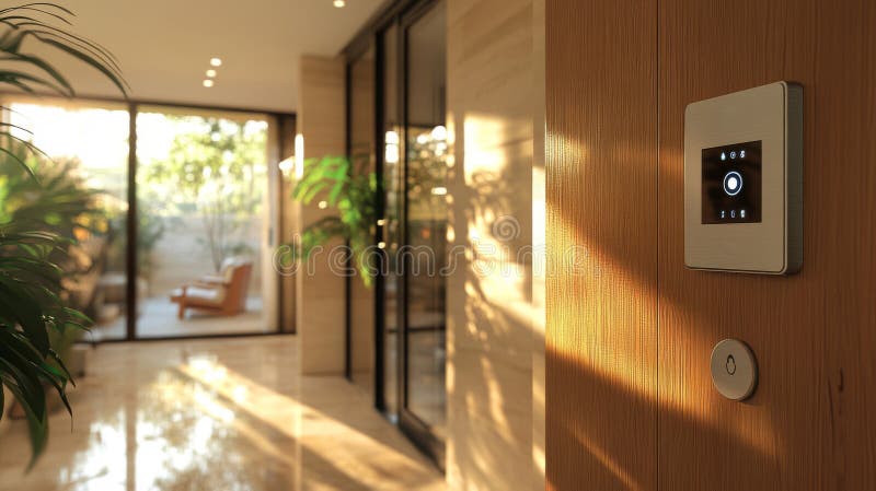 Modern Home Entrance with Smart Control Panel and Sunlight Stock ...