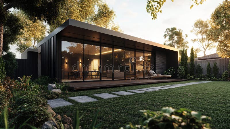 Modern Home Extension with Cladding and Landscaping, Featuring a Black ...