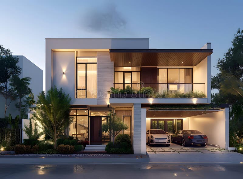 Modern Home Exterior Design with Two Cars in Garage Generated Using AI ...