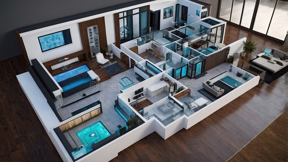 Modern Home Floor Plan Showcasing an Open-concept Design Stock ...