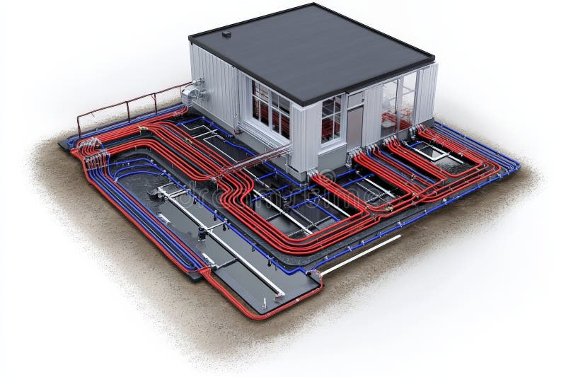 Modern Home with a Geothermal Heating System Layout Featuring Colorful ...