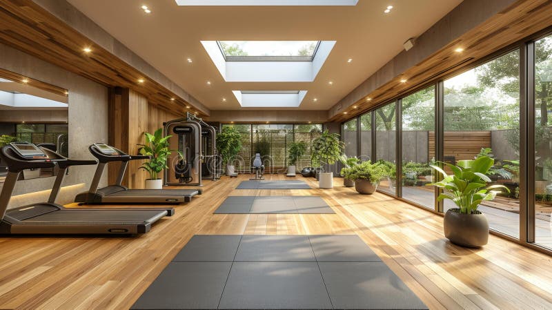 Modern Gym Interior Large Windows Natural Light State Art Equipment ...