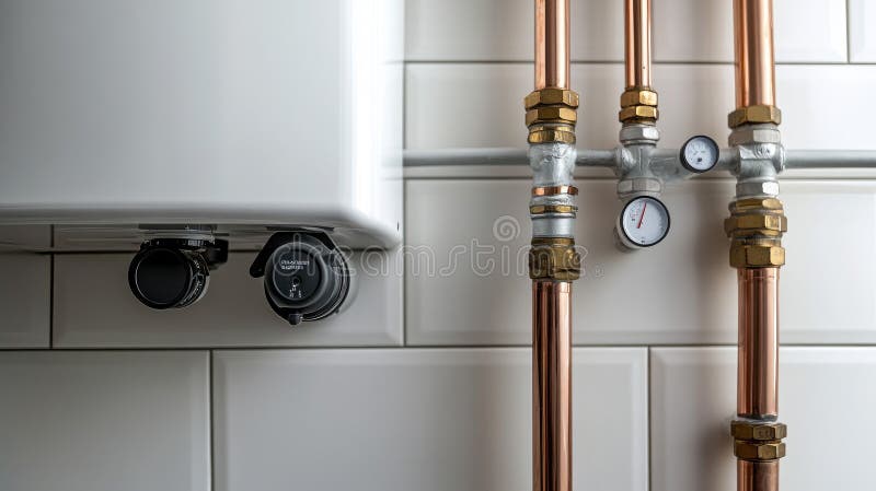 Modern Home Heating System with Advanced Boiler and Copper Pipes Stock ...