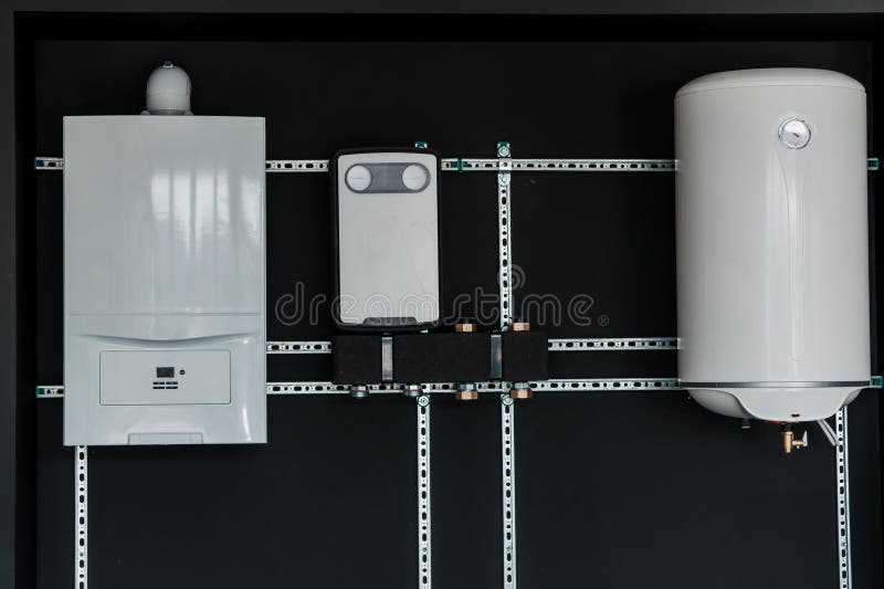 Modern Home Heating System Display with Boiler and Water Heater Stock ...