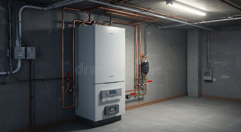 Modern Home Heating System Efficient Gas Boiler Installation Basement ...