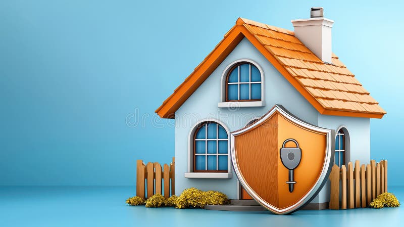 Modern Home Illustration with Security Shield and Lock Symbol for ...