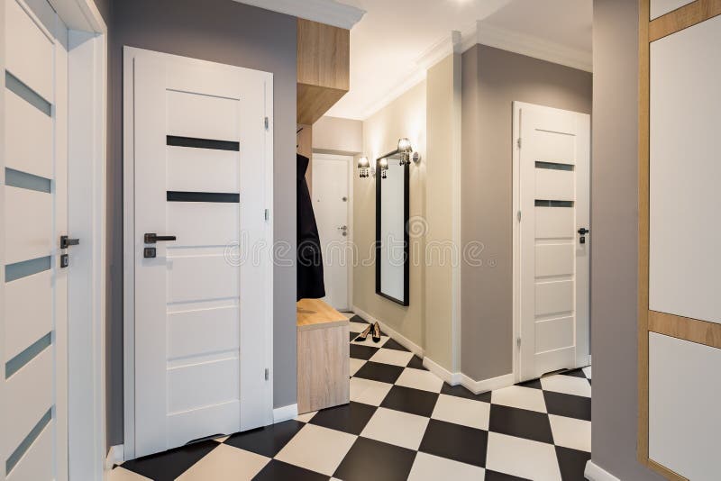 Home Interior with Chess Tiles Stock Photo - Image of light, chess ...