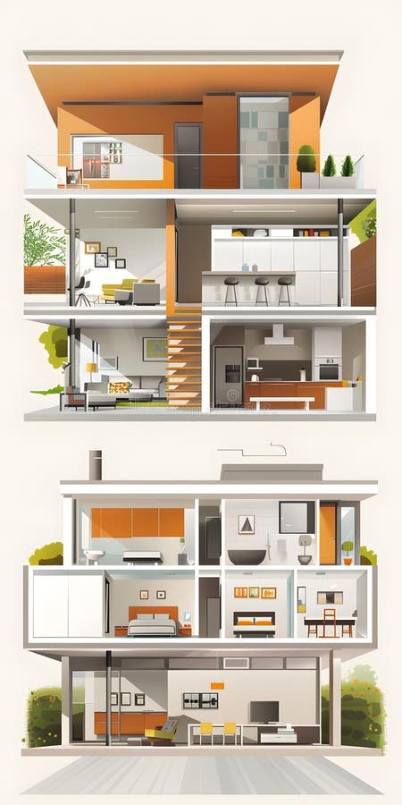 Modern Home Interior Design Cross Section Illustration Generated Using ...
