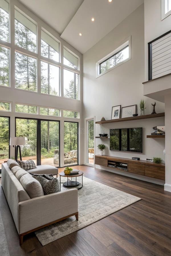 Modern Home Interior with Empty Wall Space Stock Illustration ...