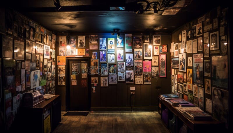 Modern Home Interior with Old Fashioned Bookshelf Illuminated by Electric Lamp Generated by AI ...