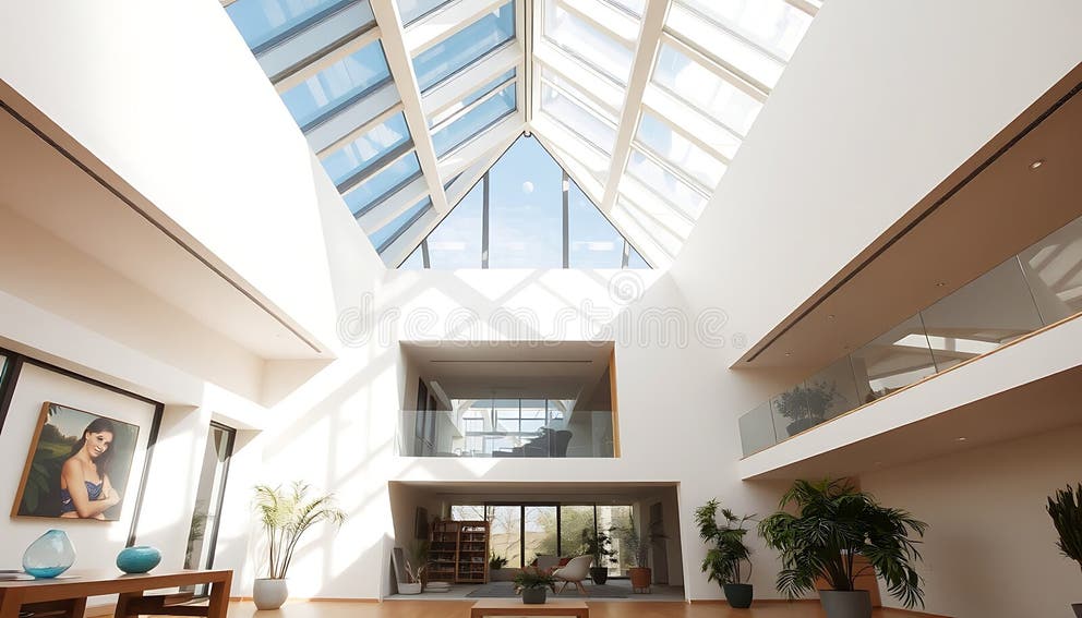 Modern Home Interior with a Skylight Atrium and Art Generative AI Stock ...