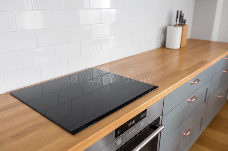 Modern Home Kitchen Interior with Oven and Hob Stock Image - Image of ...