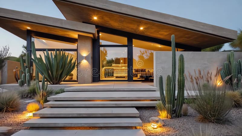 Modern Home with Minimalist Architecture, Warm Interior Lighting ...