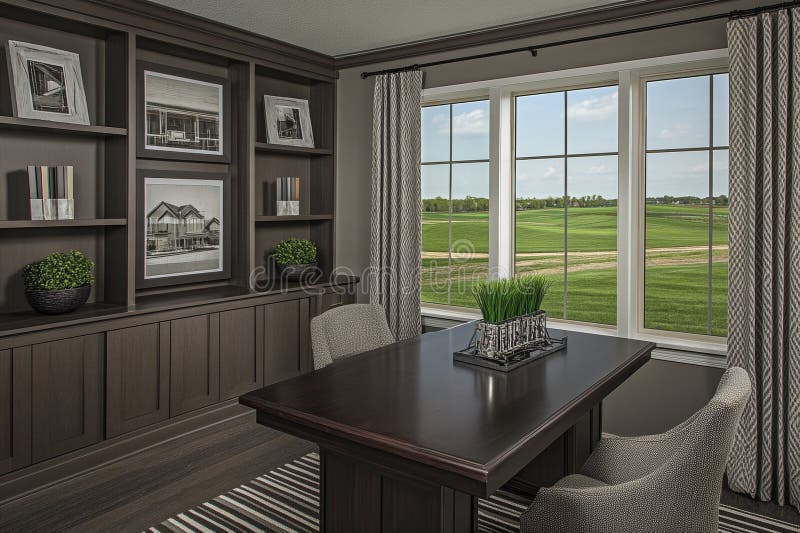 The Modern Home Office is Characterized by a Rustic Desk, Grey Walls ...