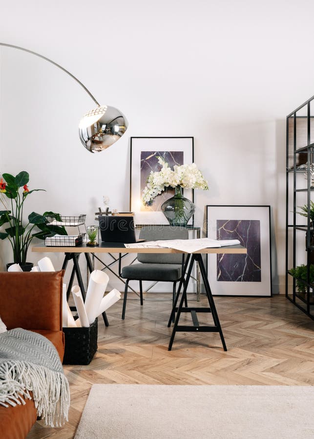 Modern Home Office with Contemporary Interior Design Stock Image ...