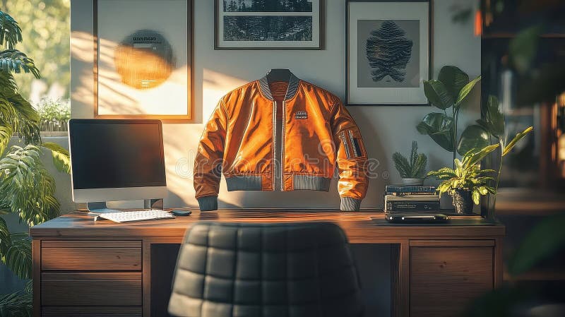 Modern Home Office Decor with a Stylish Bomber Jacket, Plants, and Desk ...