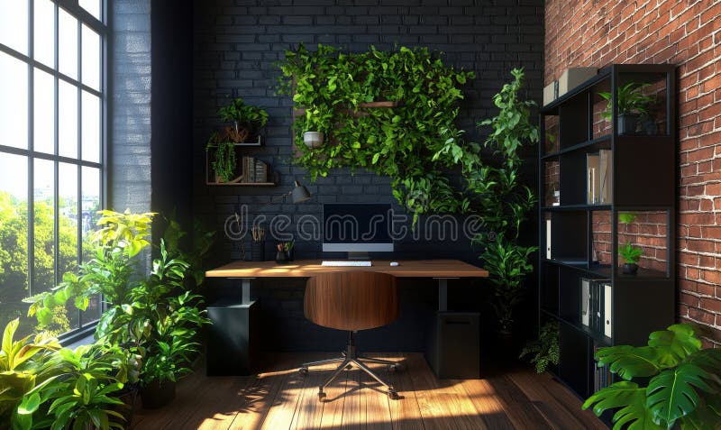 Modern Home Office Design with Greenery and Natural Light in Urban ...