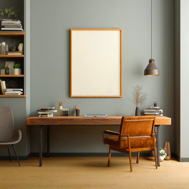 Modern Home Office Design Rustic Elegance Meets Minimalism Stock ...
