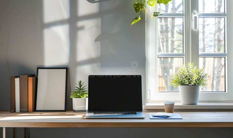 Modern Desktop Computer Green Screen Display Neutral Background Stock ...