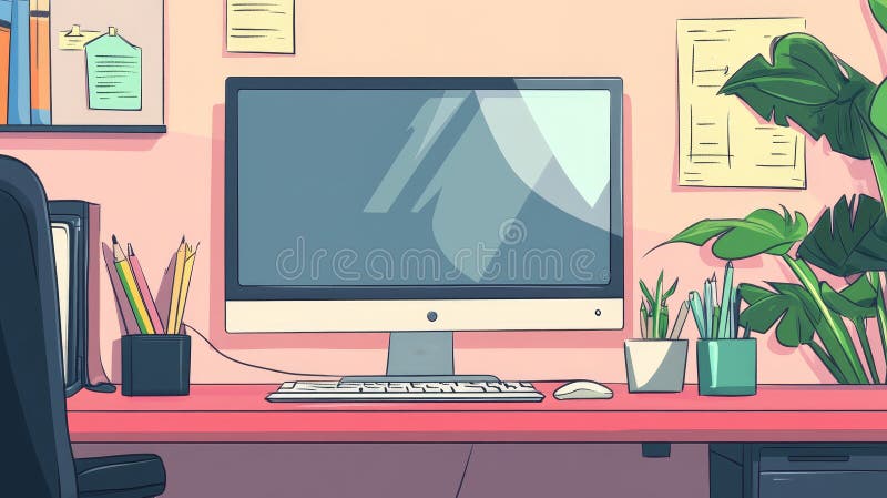 Modern Home Office Desk with Computer and Plants a Clean and Organized ...