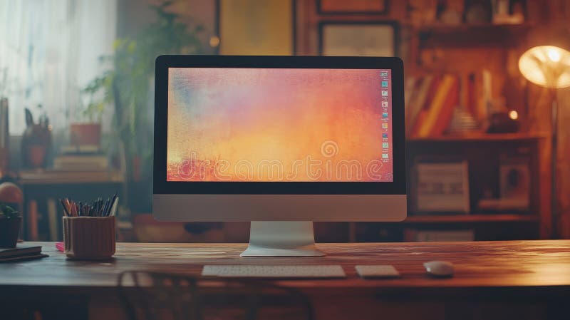 A Modern Home Office Desk with a Desktop Computer Keyboard and Mouse ...