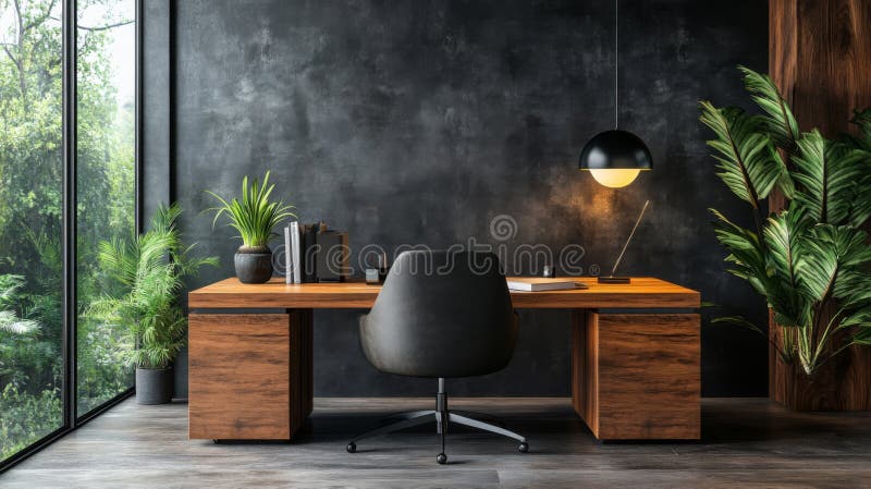 Modern Home Office Desk with Plants and Natural Light Stock ...