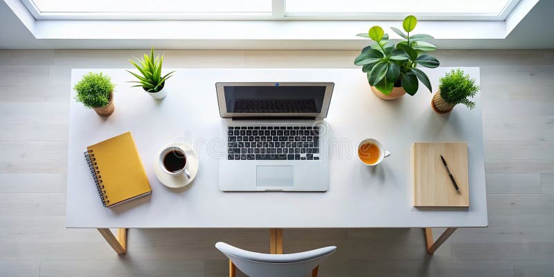 Modern Home Office Desk Setup a TopDown Aerial View of a Stylish and Functional Workspace ...