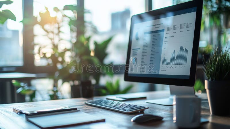 Modern Home Office Desk with Sunlight and Plants Stock Photo - Image of ...