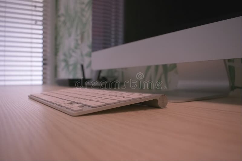 Modern Home Office with Desktop Computer Stock Photo - Image of design ...