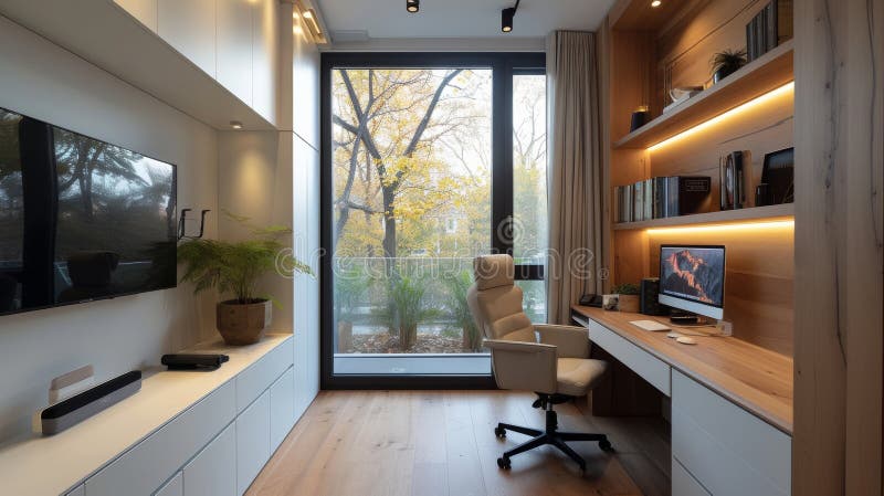 Modern White Home Office Desk Ergonomic Chair Built Storage Stock ...