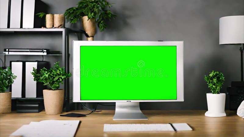 Modern Home Office with a Green Screen Computer Stock Video - Video of ...