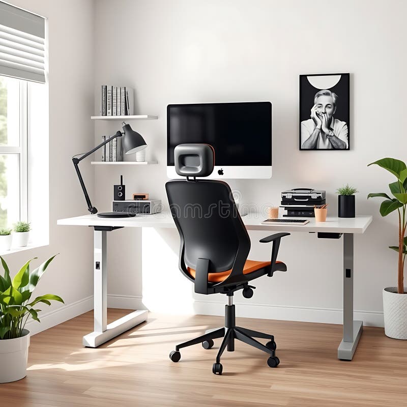 A Modern Home Office with a High Tech Adjustable Desk and a Comfortable ...