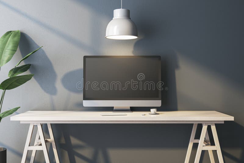 Modern Home Office Interior with Empty Computer Monitor on Designer ...