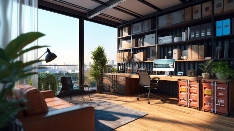 Modern Home Office Made from Used Shipping Containers. Generative AI ...