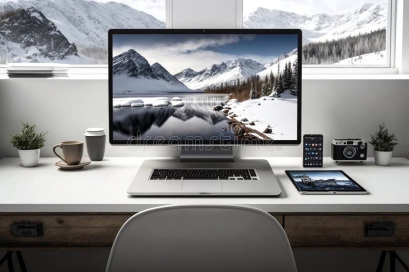 A Modern Home Office Setup with Computer on Desk with a Window ...