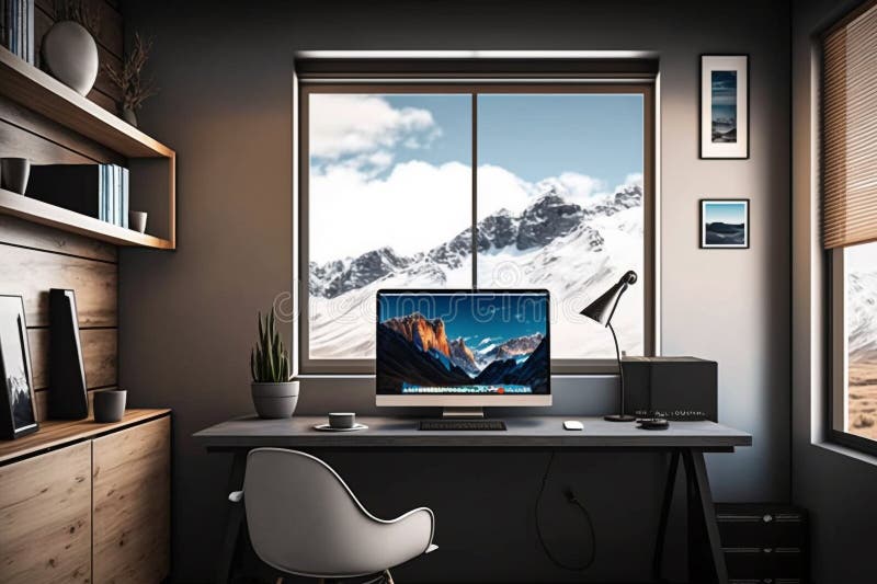 A Modern Home Office Setup with Computer on Desk with a Window ...