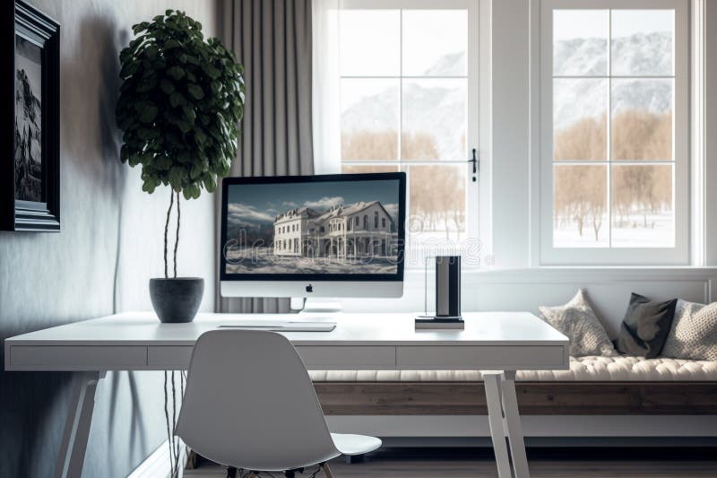 A Modern Home Office Setup with Computer on Desk with a Window ...
